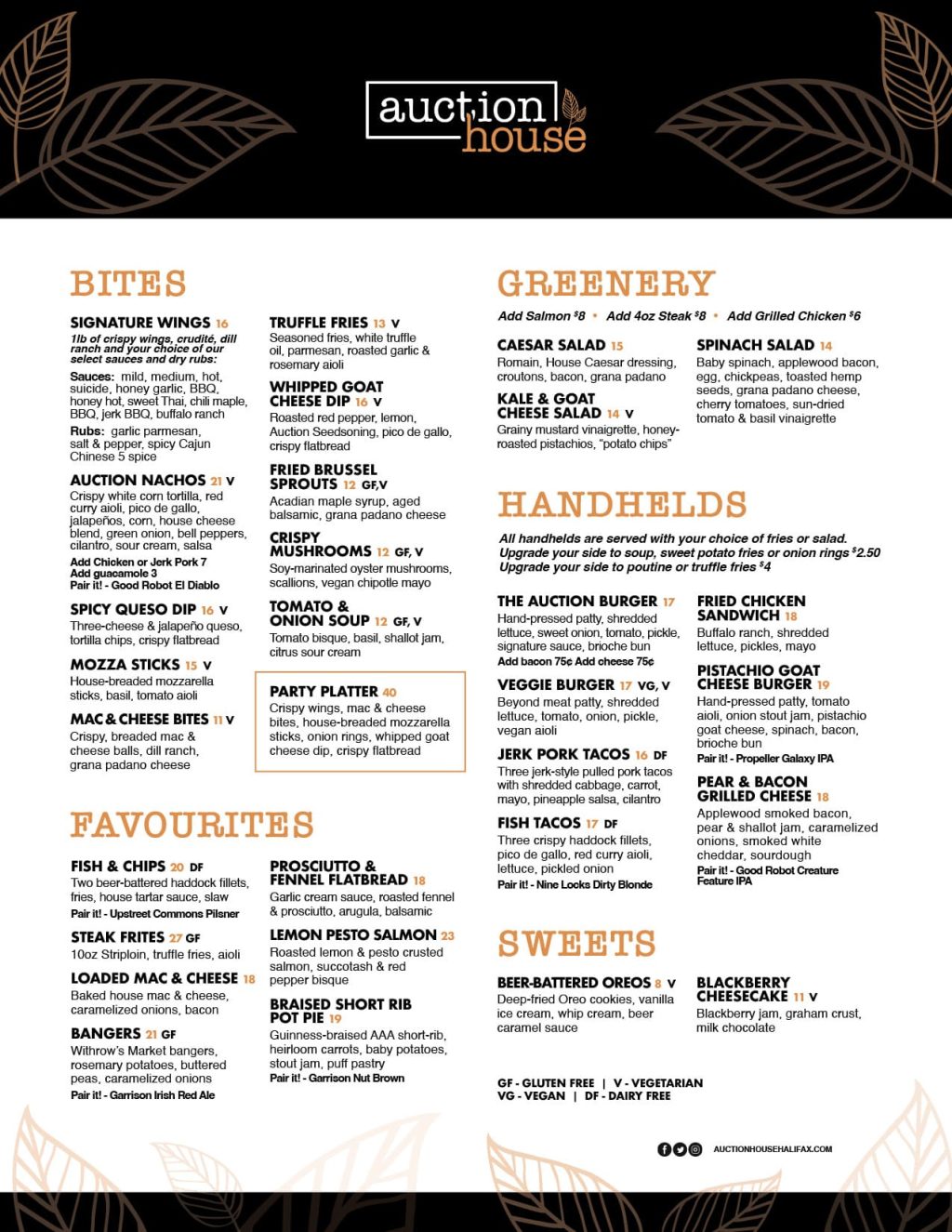 Main Menu - Auction House Restaurant & Brew Halifax