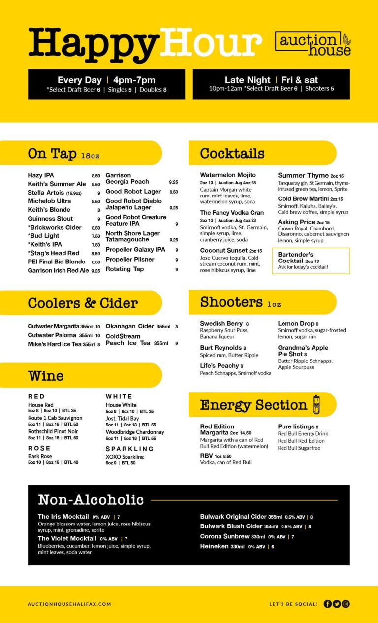 Main Menu - Auction House Restaurant & Brew Halifax